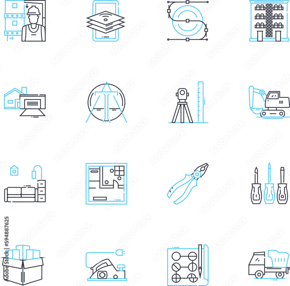 Vetor de Building compnts linear icons set. Roofing, Flooring ... Vetor de Building compnts linear icons set. Roofing, Flooring ...