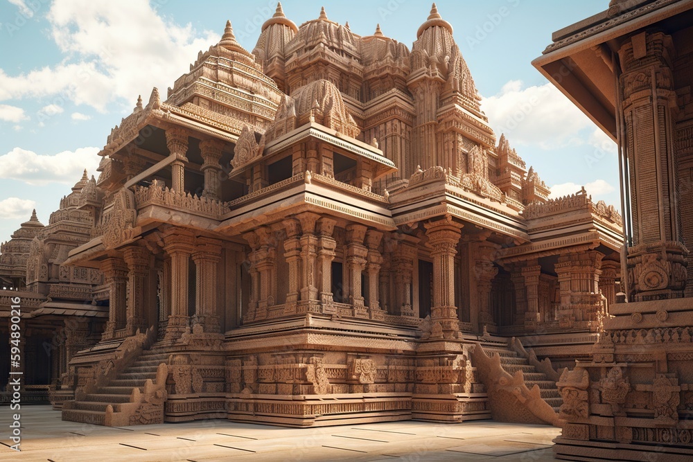 A Large Building With A Lot Of Statues On It's Sides Temple Panoramic ...