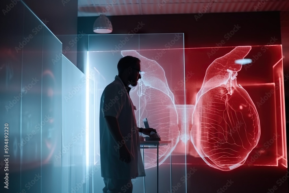 A Man Standing In Front Of A Display Of Human Organs In A Room Hospital ...