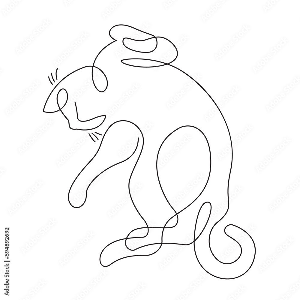 Hand-drawn Cat line drawing vector. continuous line cat. kitten line ...