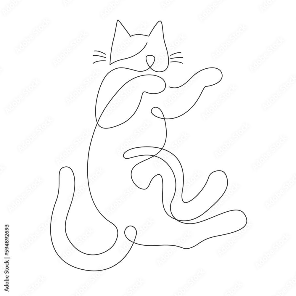 Hand-drawn Cat line drawing vector. continuous line cat. kitten line ...