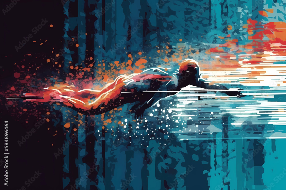 beautiful art of a swimmer diving into the pool. generative AI Stock ...