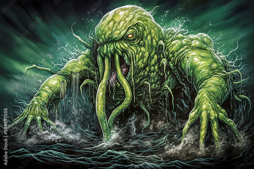 Slimy Green Comic Book Monster. Generative AI. A digital drawing of a ...