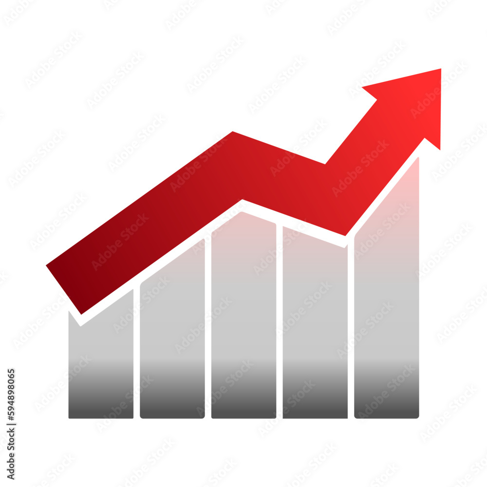 Business icon. Growth diagram icon. Bar charts with red arrow. Vector ...