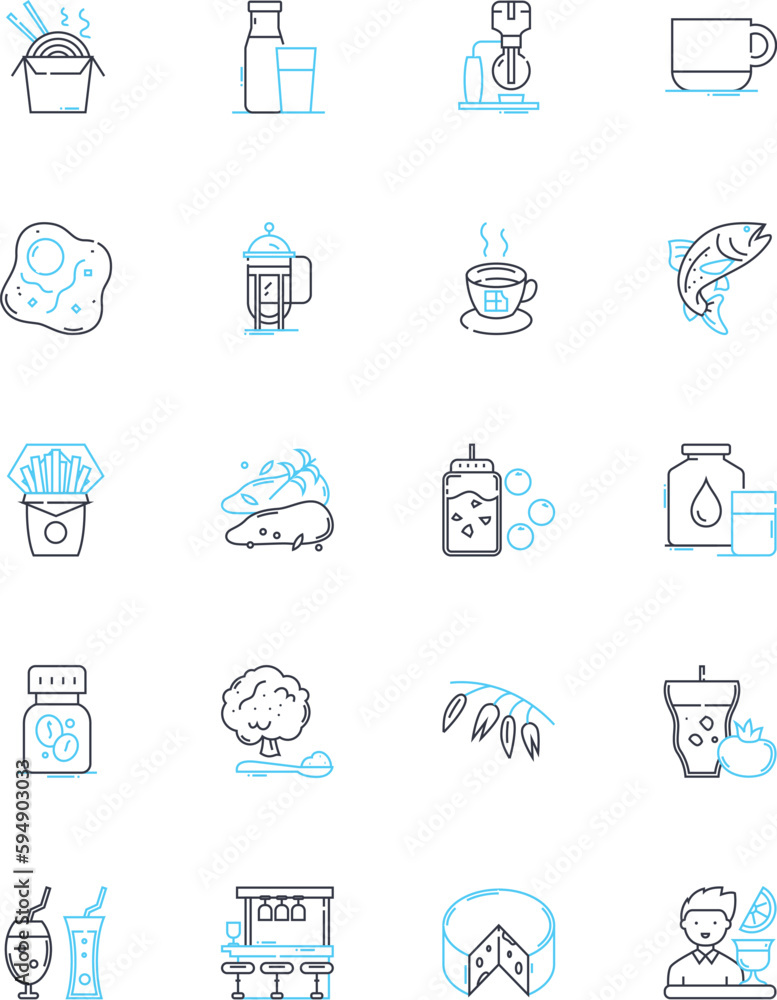 Food engineering linear icons set. Nutrition, Sensory, Processing ... Food engineering linear icons set. Nutrition, Sensory, Processing ...