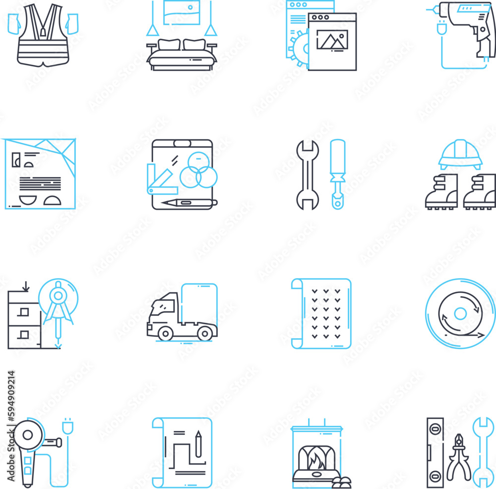 Structural elements linear icons set. Beams, Columns, Trusses, Frames ...