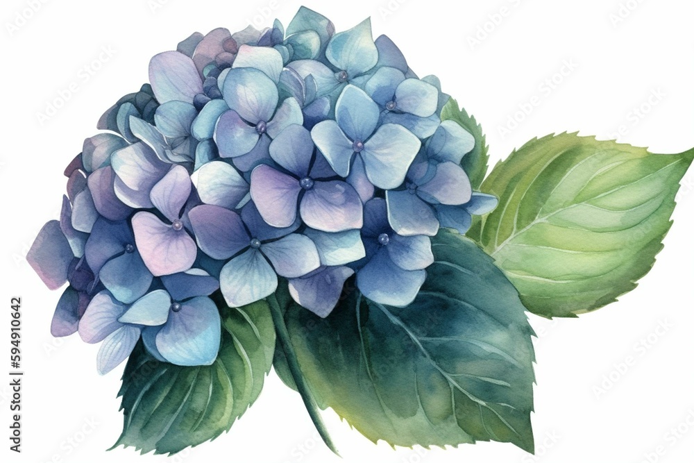 watercolor drawing. blue hydrangea. isolated on white background ...
