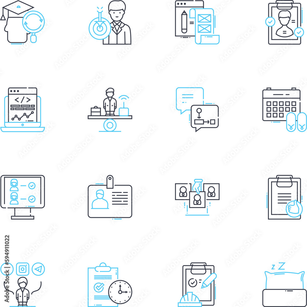 Employee engagement linear icons set. Motivation, Connection ...