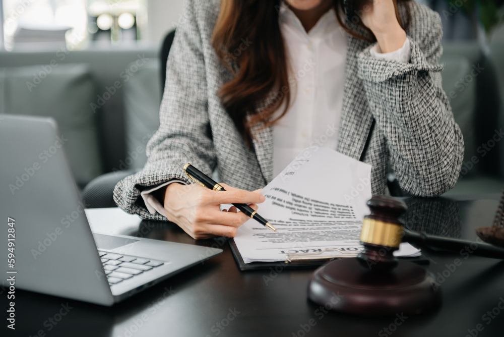 justice and law concept.Male judge in a courtroom the gavel, working ...