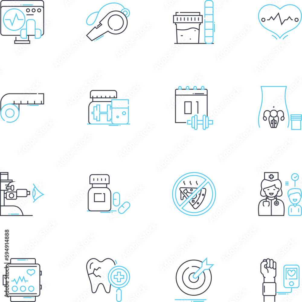 Vigor linear icons set. Energy, Vitality, Strength, Stamina, Resilience ...