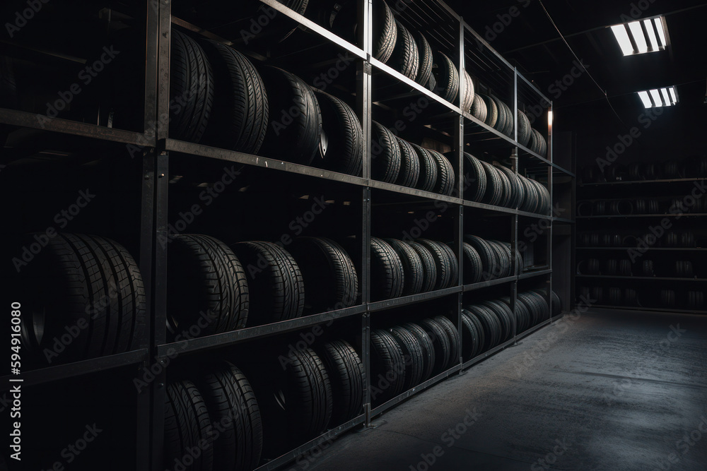 An abstract background of car tires stacked on top of each other, with ...