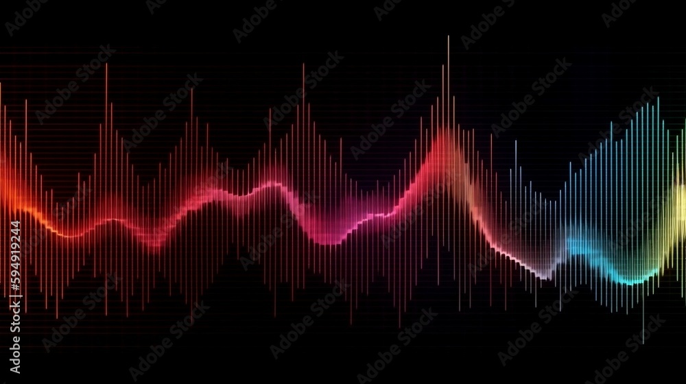 abstract colorful rhythmic digital sound wave with binary code on black ...