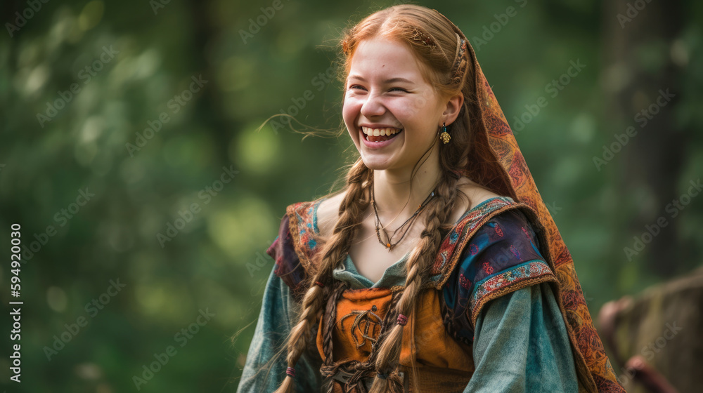 Beautiful Cute Teen Girl Wearing Renaissance Medieval Costume Outfit Smiling Laughing Having Fun ...