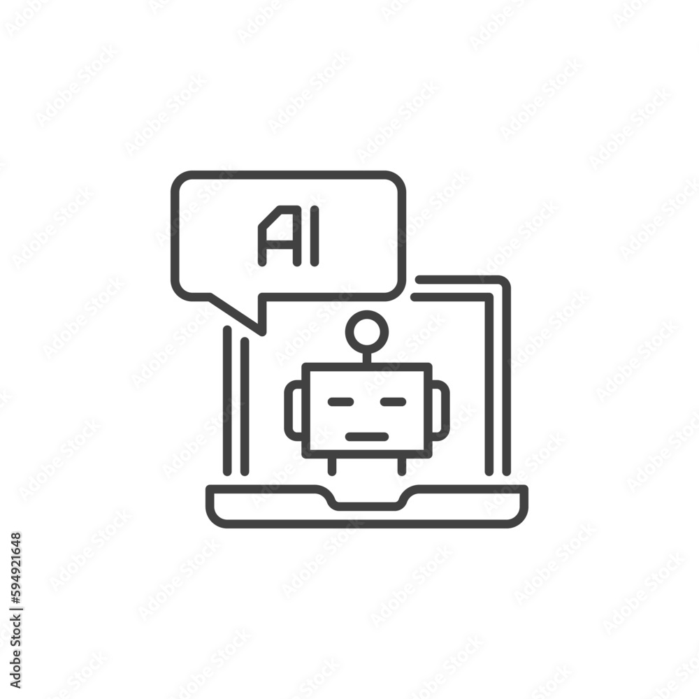 Laptop with AI Speech Bubble vector Artificial Intelligence Robot ...