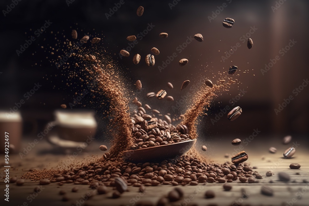 Manufacturing facility for coffee beans. dropped coffee beans litter ...