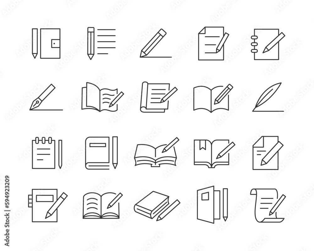 Document and Writing Icons - Vector Line. Editable Stroke. Stock Vector ...