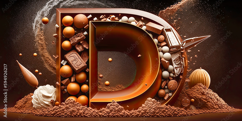 Yummy Chocolate Candy Alphabet. Render of Letter D Isolated on dark ...