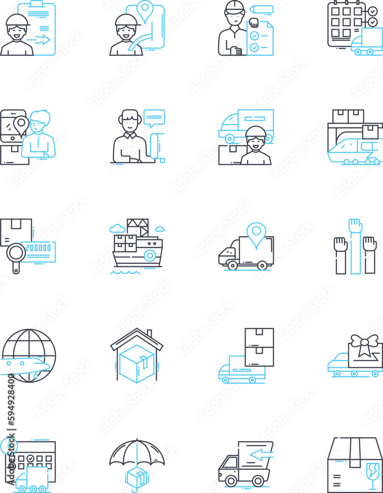 Freight forwarding linear icons set. Shipping, Logistics ...