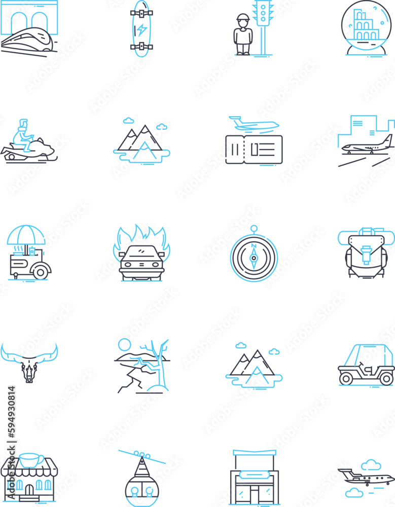 Swift flight linear icons set. Velocity, Swiftness, Glide, Skim, Soar ...