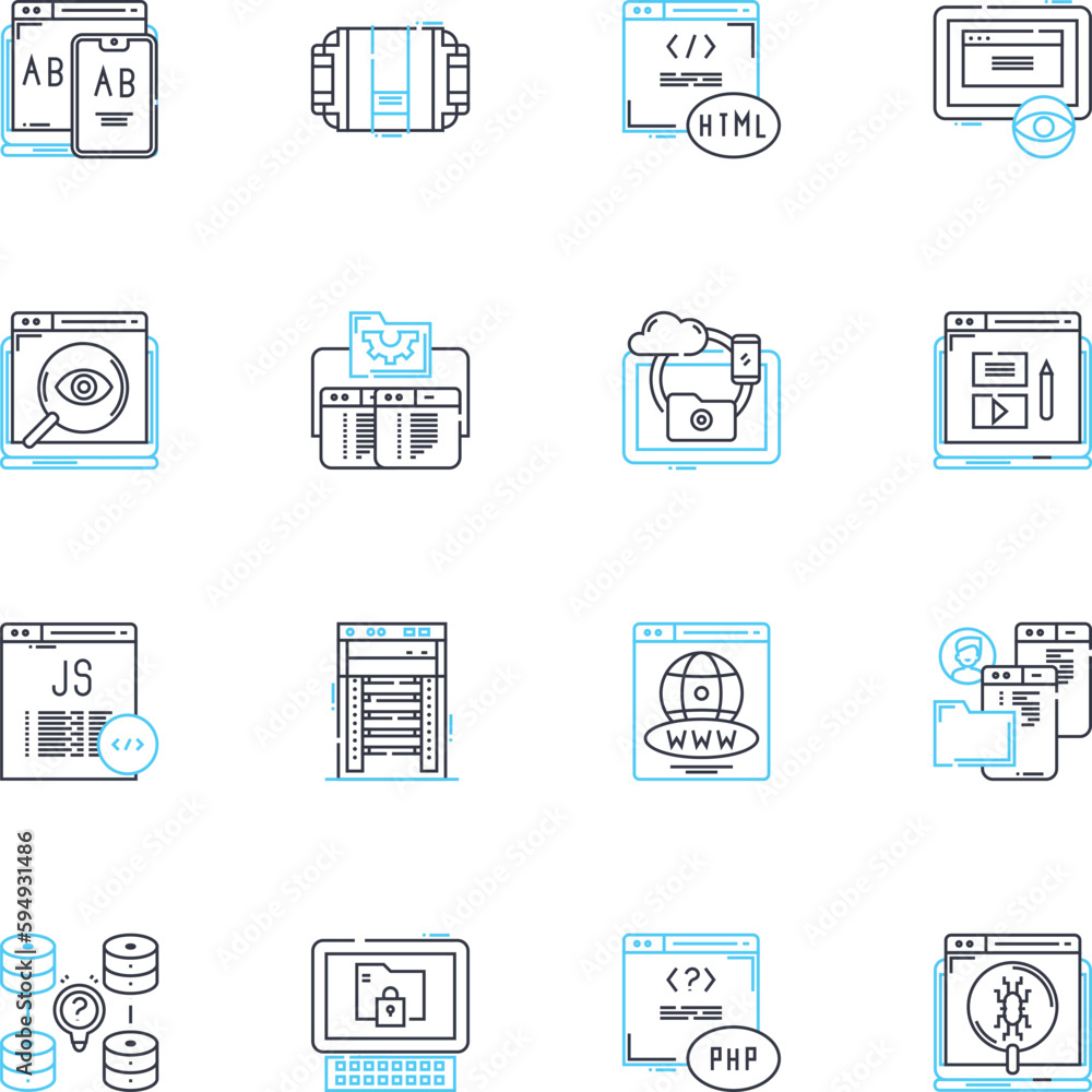 Virtual security linear icons set. Encryption, Firewall, Antivirus, Authentication, Privacy ...