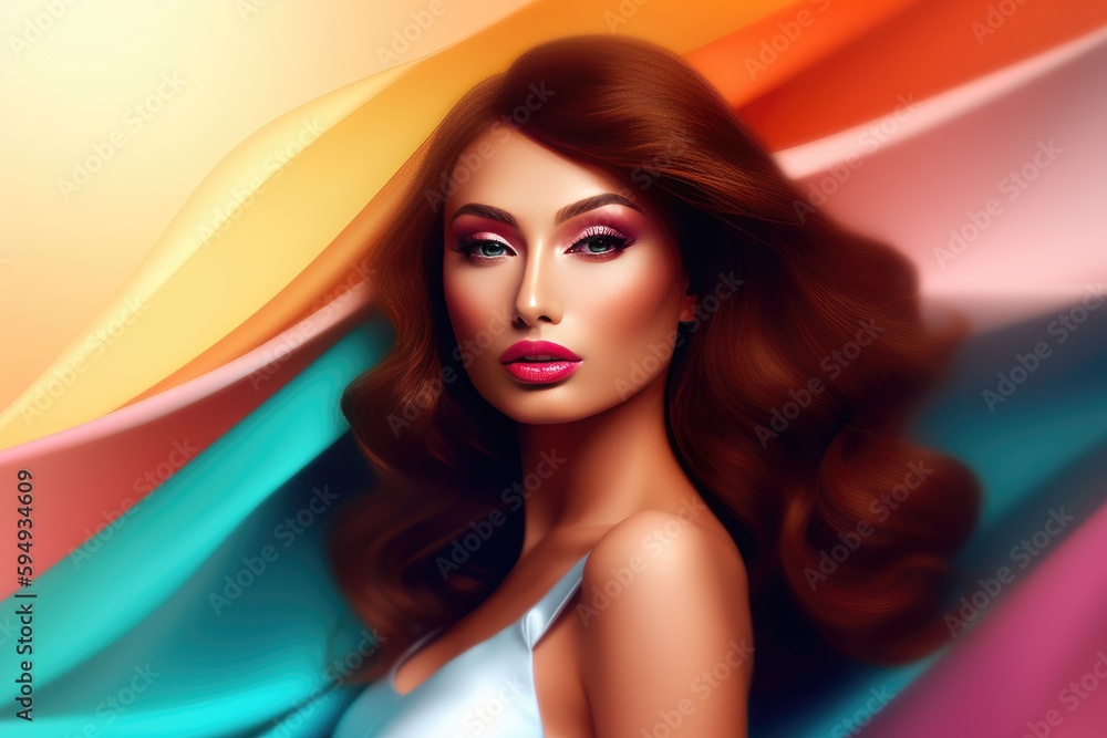 A young latina transgender model with dark hair holding a rainbow pride ...