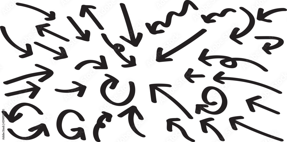 black hand drawn arrow set.Collection of hand drawn isolated arrows ...