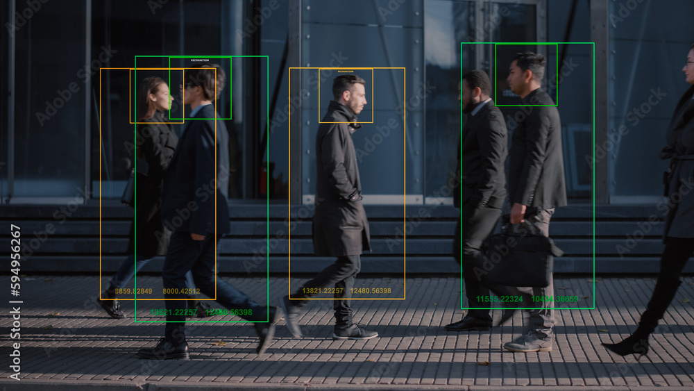 Crowd of Business People Tracked with Technology Walking on Busy Urban ...