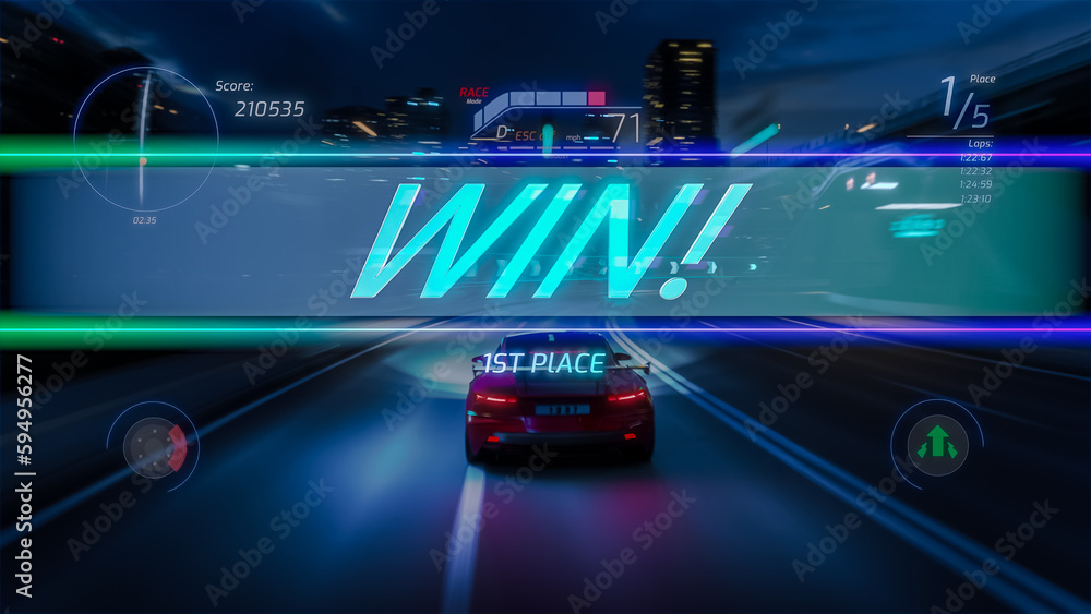 Gameplay of a Racing Simulator Video Game with Interface. Computer ...