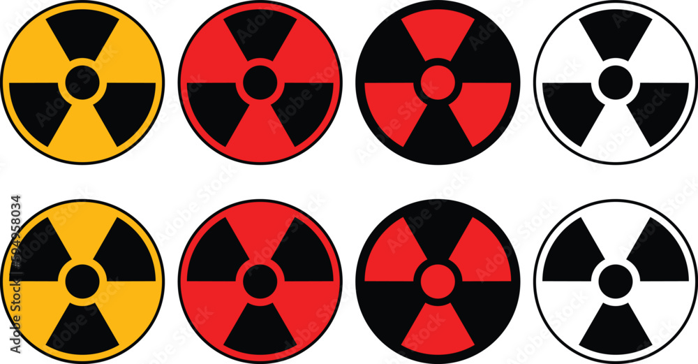 Radiation caution. Sign in different colors. Emblem of nuclear danger ...