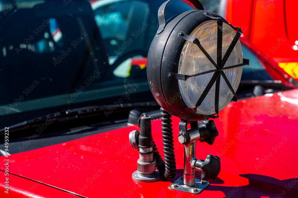 high-power spotlight on a firefighting vehicle, fire engine Stock Photo ...