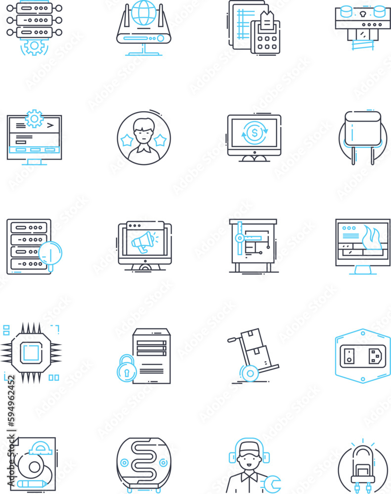 Data intelligence linear icons set. Analytics, Insights, Predictions, Trends, Visualization ...