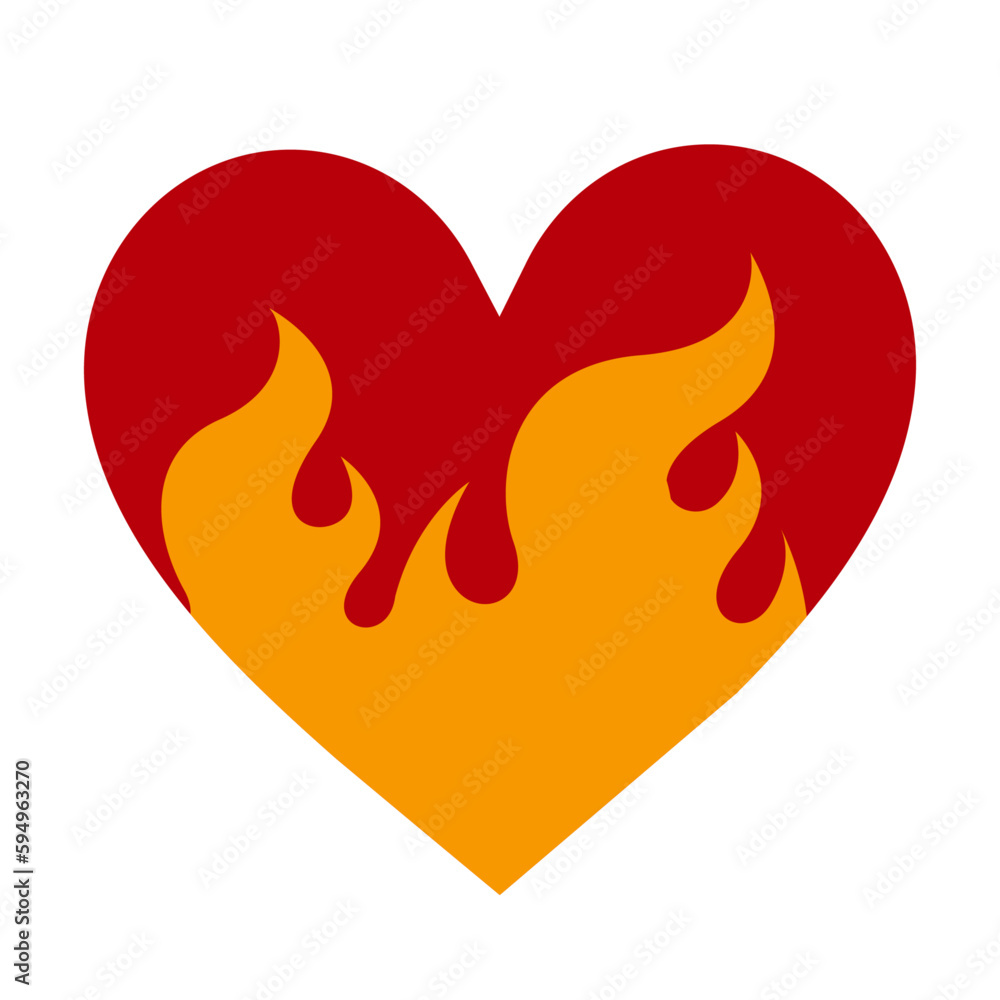 Burning Heart on fire vector red illustration red flame Flat design ...