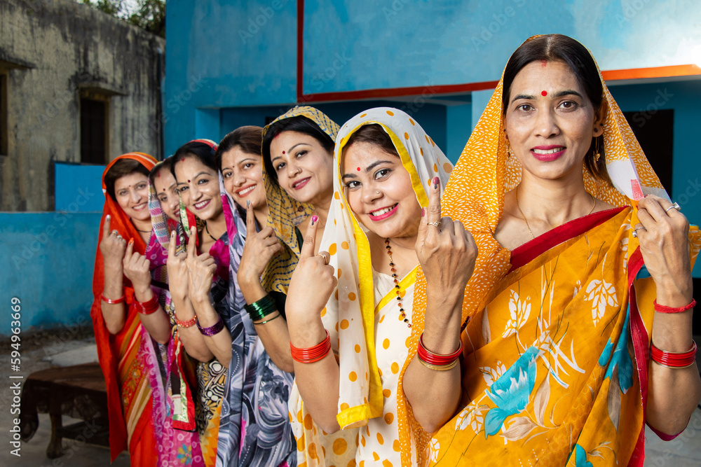 Election in india. Group of happy traditional indian women standing in ...