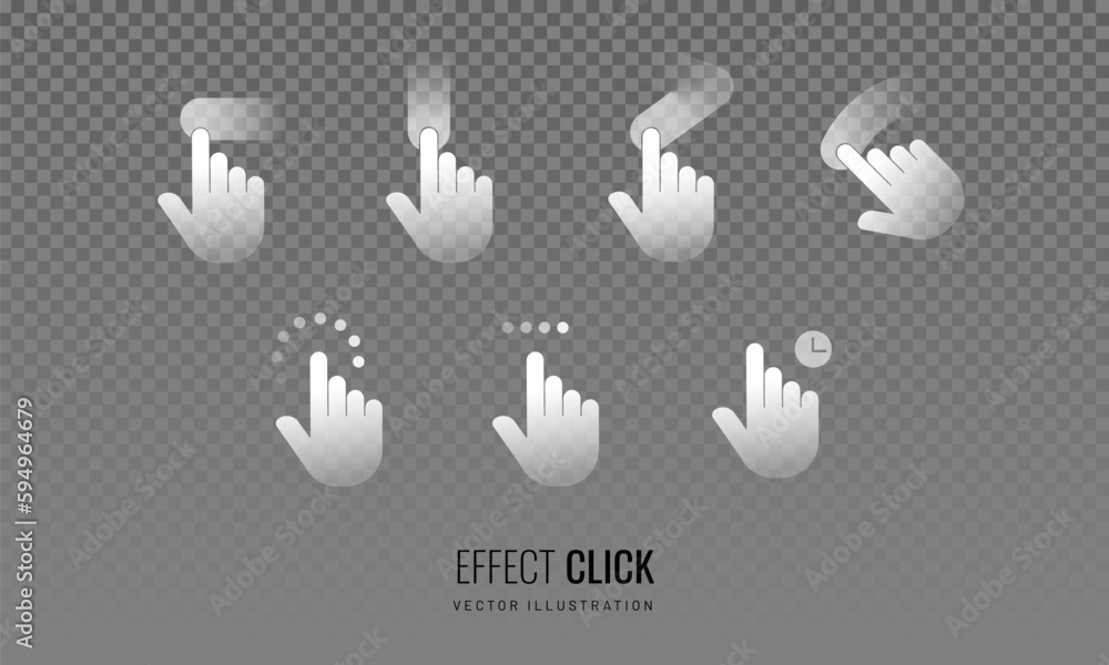 Touch effect of hand gesture on transparent background. Icon of hand ...