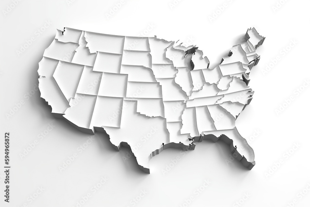 United states of america map on white background. tiered 3d render of ...