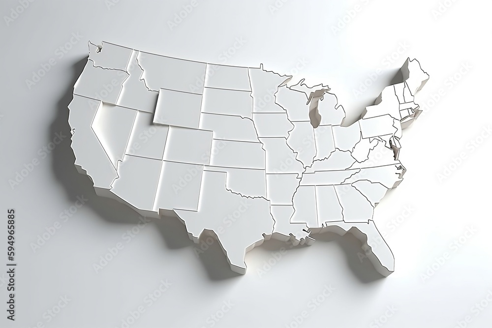 United states of america map on white background. tiered 3d render of ...