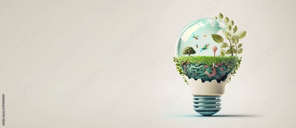 Eco friendly lightbulb banner with copy space, Sustainable and ...