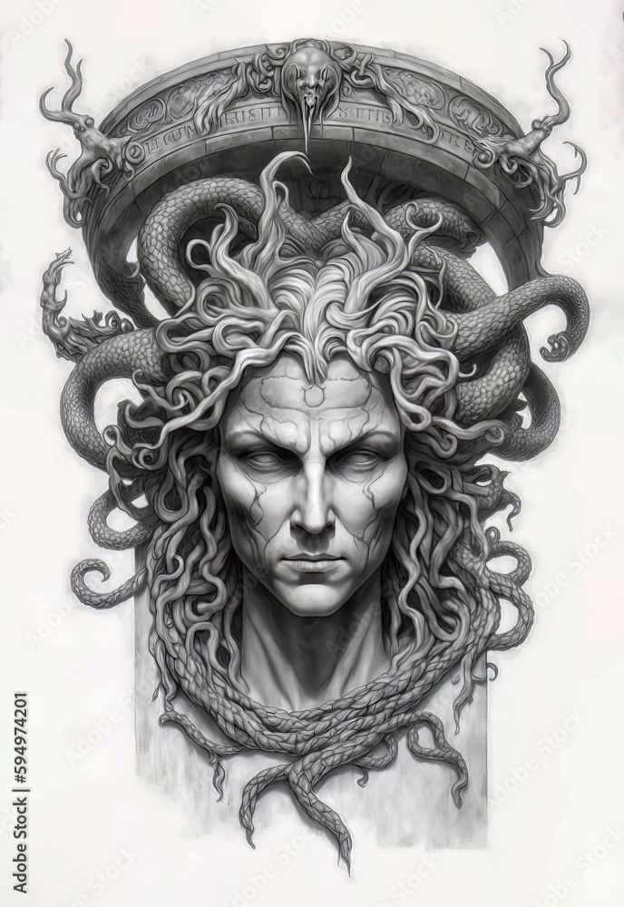 Medusa Tattoo Design - Traditional Shaded Graphite Tattoo Drawing ...