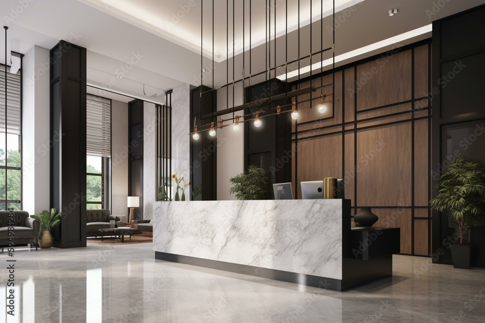 Interior design of a modern elegance office building hall with ...