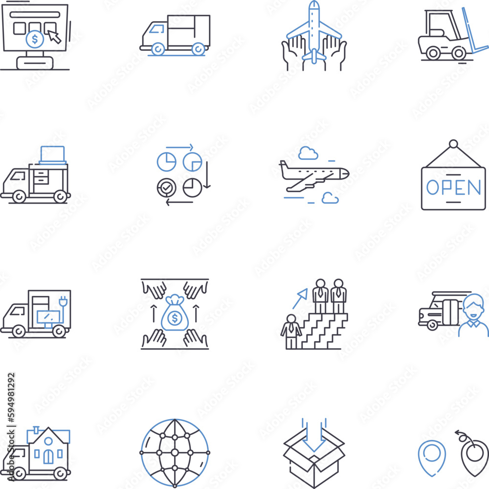 Infrastructure development line icons collection. Roads, Bridges ...