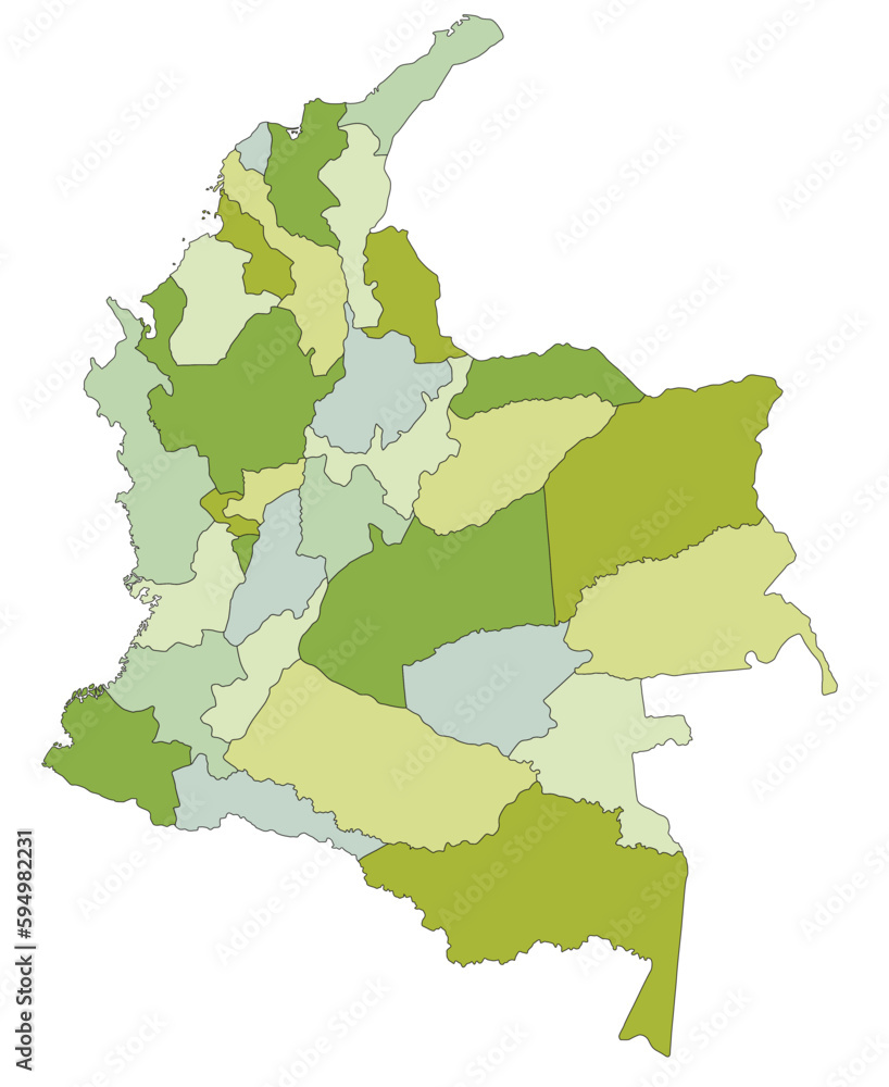 Highly detailed editable political map with separated layers. Colombia ...