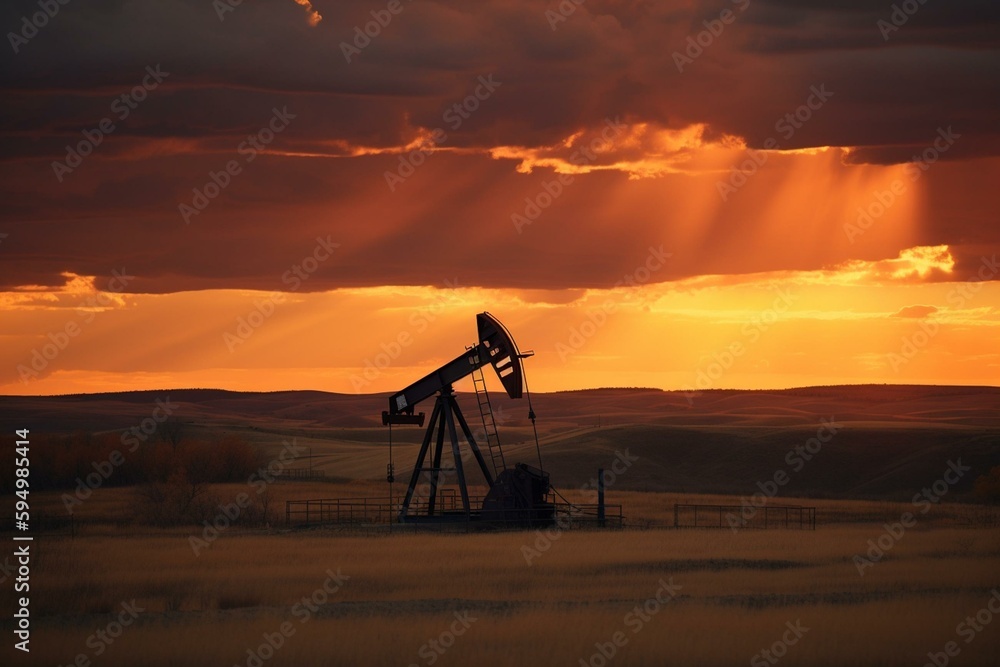 An oil and gas pump jack working on the Alberta Prairies producing ...