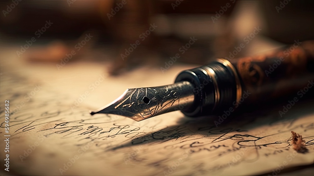 Vintage Fountain Pen Writing on Antique Handwritten Letter ...