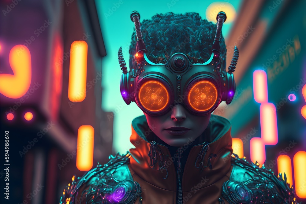 retrofuturistic person with six eyes extraterrestrial humanoid space ...