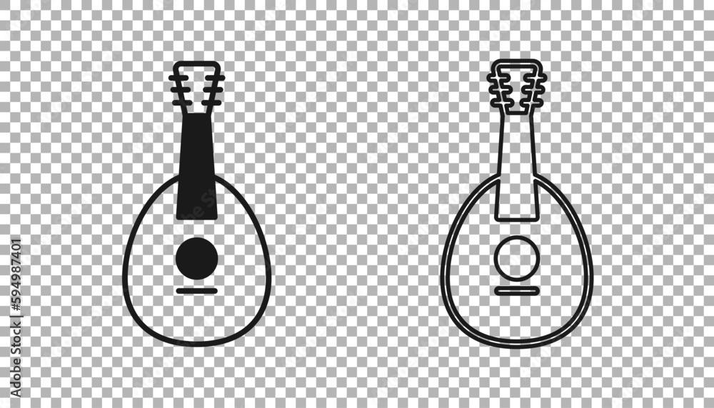 Black Traditional musical instrument mandolin icon isolated on ...