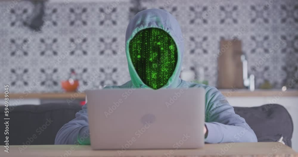 Video „Hacker's face is obscured by running matrix code. Filled with ...