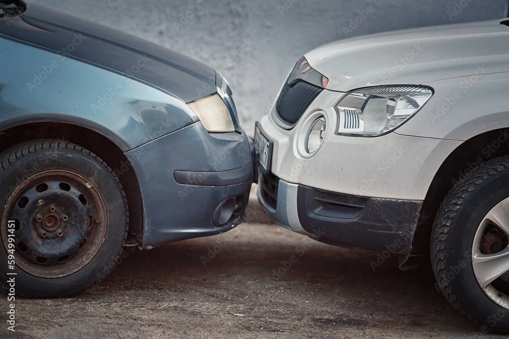 Car parking collision, minor damage. Parking accident between two cars ...