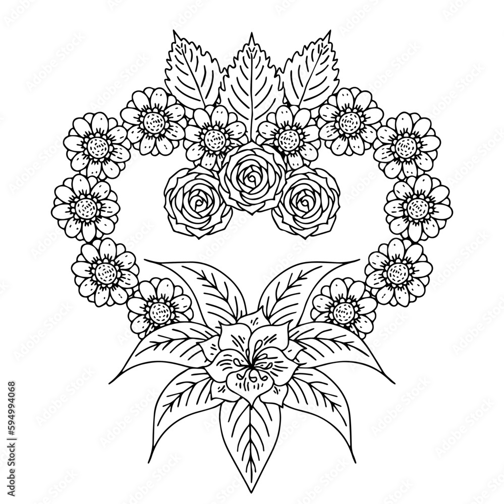 Poster design flower outline element coloring page – Wall Art | UkPosters