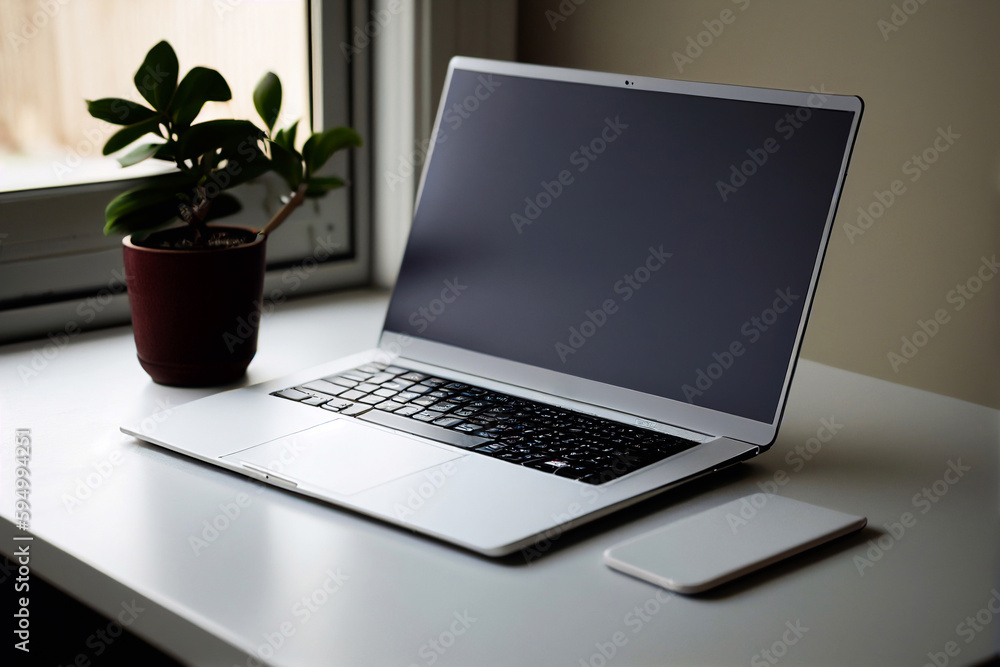 Computer laptop with blank empty screen for copy space text on working ...