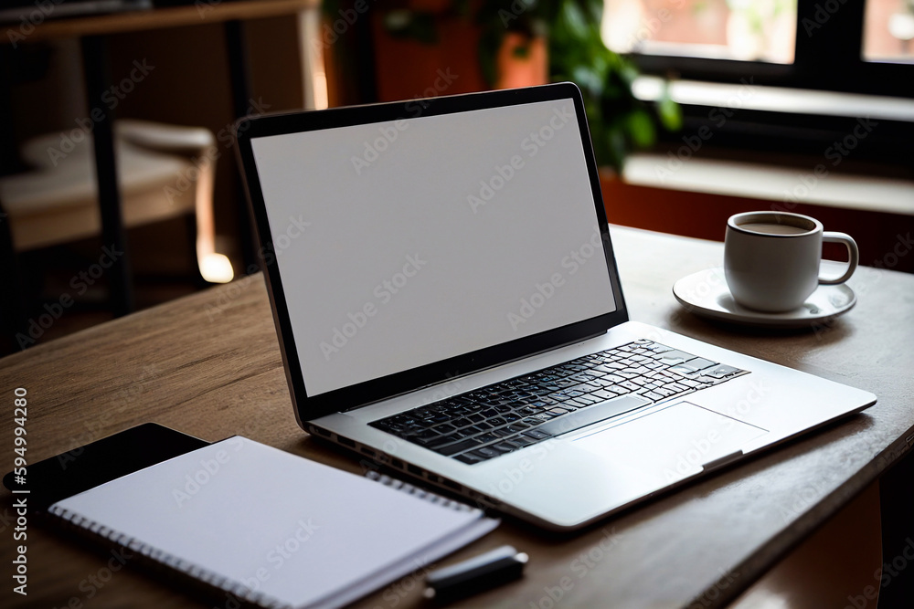 Computer laptop with blank empty screen for copy space text on working ...